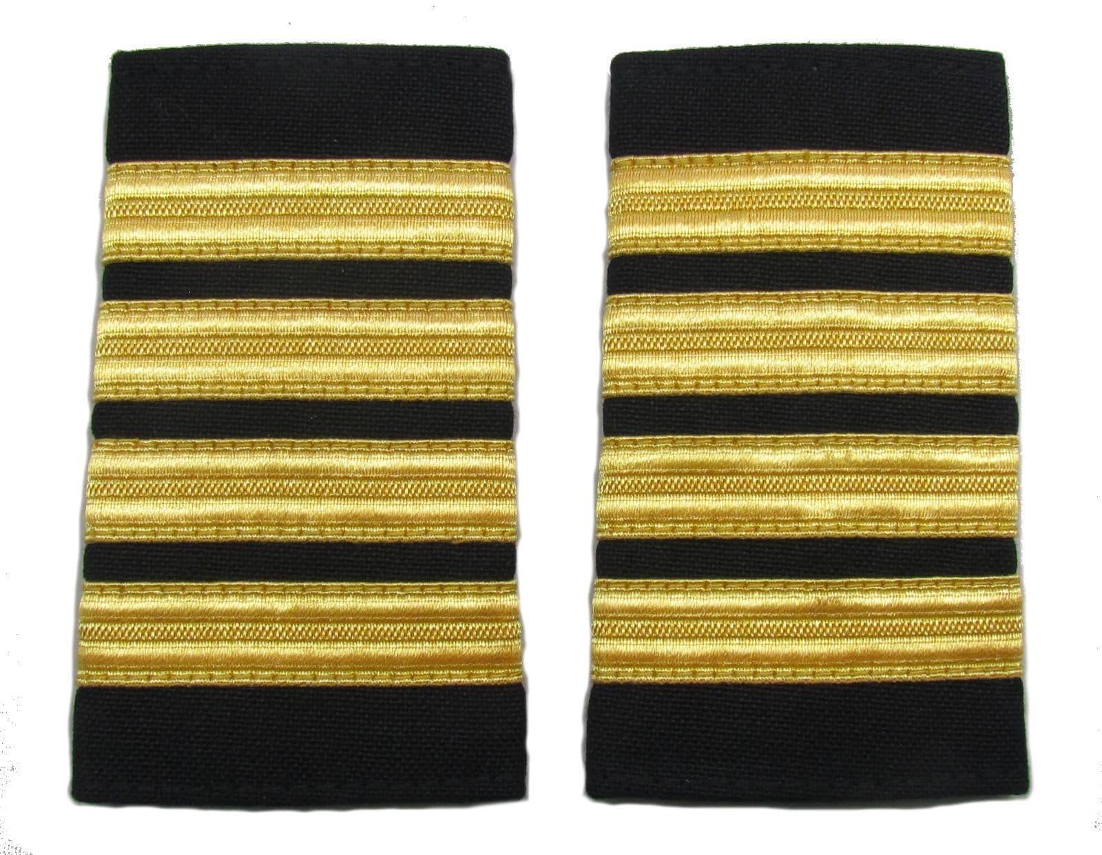 Epaulet Pilot Epaulette Sliders 4 Gold Bars Captain Black Cloth R1297