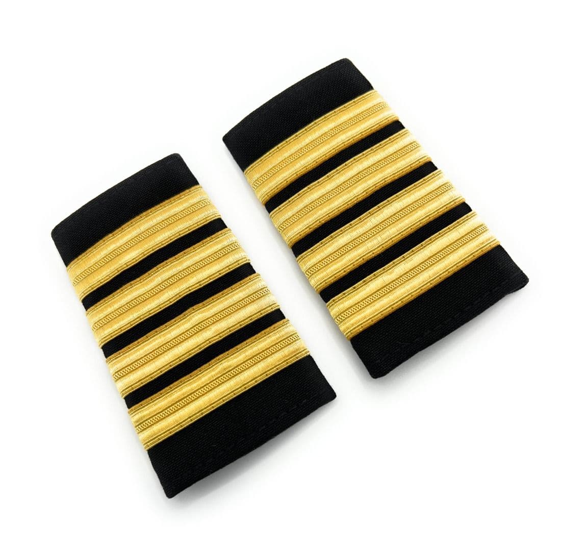 Epaulet Pilot Epaulette Sliders 4 Gold Bars Captain Black Cloth R1297