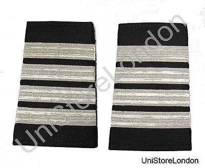 Epaulet Pilot Epaulette Sliders 4 Silver Mylar Bars Captain Black Cloth ...