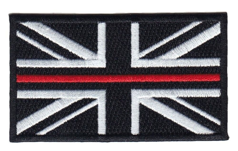 Fire Service Thin Red Line Union Jack Embroidered Patch-hook & Loop Backing