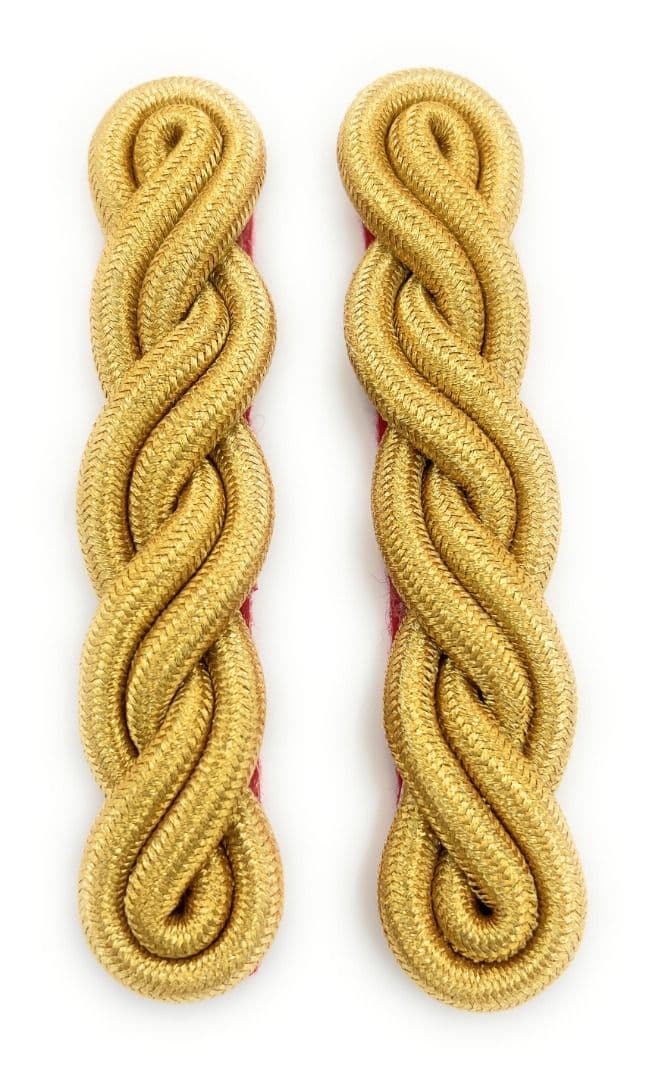 Ladies Shoulder Cord in Gold Mylar 2 ply x 5 curls Red backing R2812