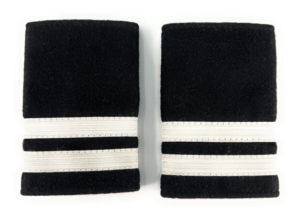 Merchant Navy marine Epaulettes On Black Silver 2 Bars Purser R2553