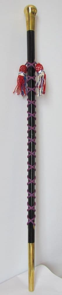 Parade Stick Black Malacca Cane Gold Head & Base Wrapped in Cord 36 R1649