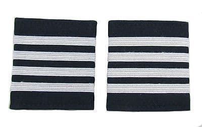 Pilot Captain Silver Strips Epaulettes Airline Cabin Crew 4 Bars R1739-04