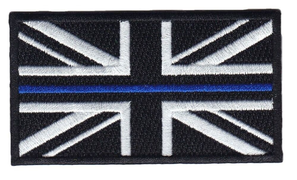 Thin Blue Line Union Jack Embroidered Patch-hook & Loop Backing Police UK