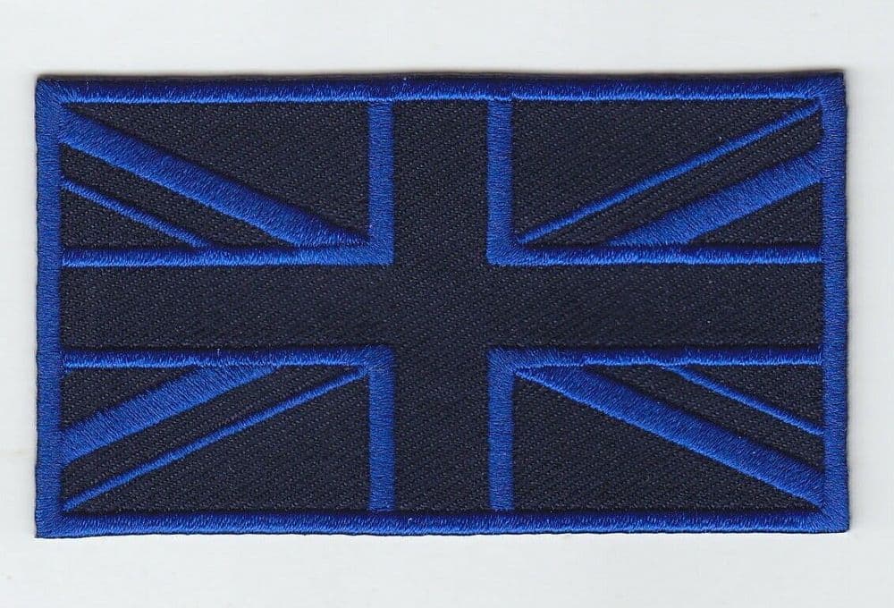 Union Jack Blue Black Flag Embroidery Sew On Iron On Patch Badge UK