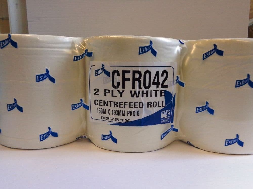 6 X White Esfina 2 Ply Paper Centre Feed Roll