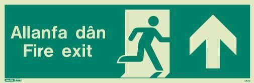 (484) Jalite Welsh Fire Exit Progress Forward Sign Allanfa Dan up sign