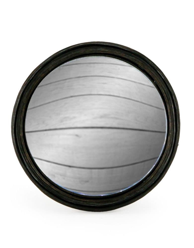Black Round Wood Frame Convex Fisheye Mirror 21cm