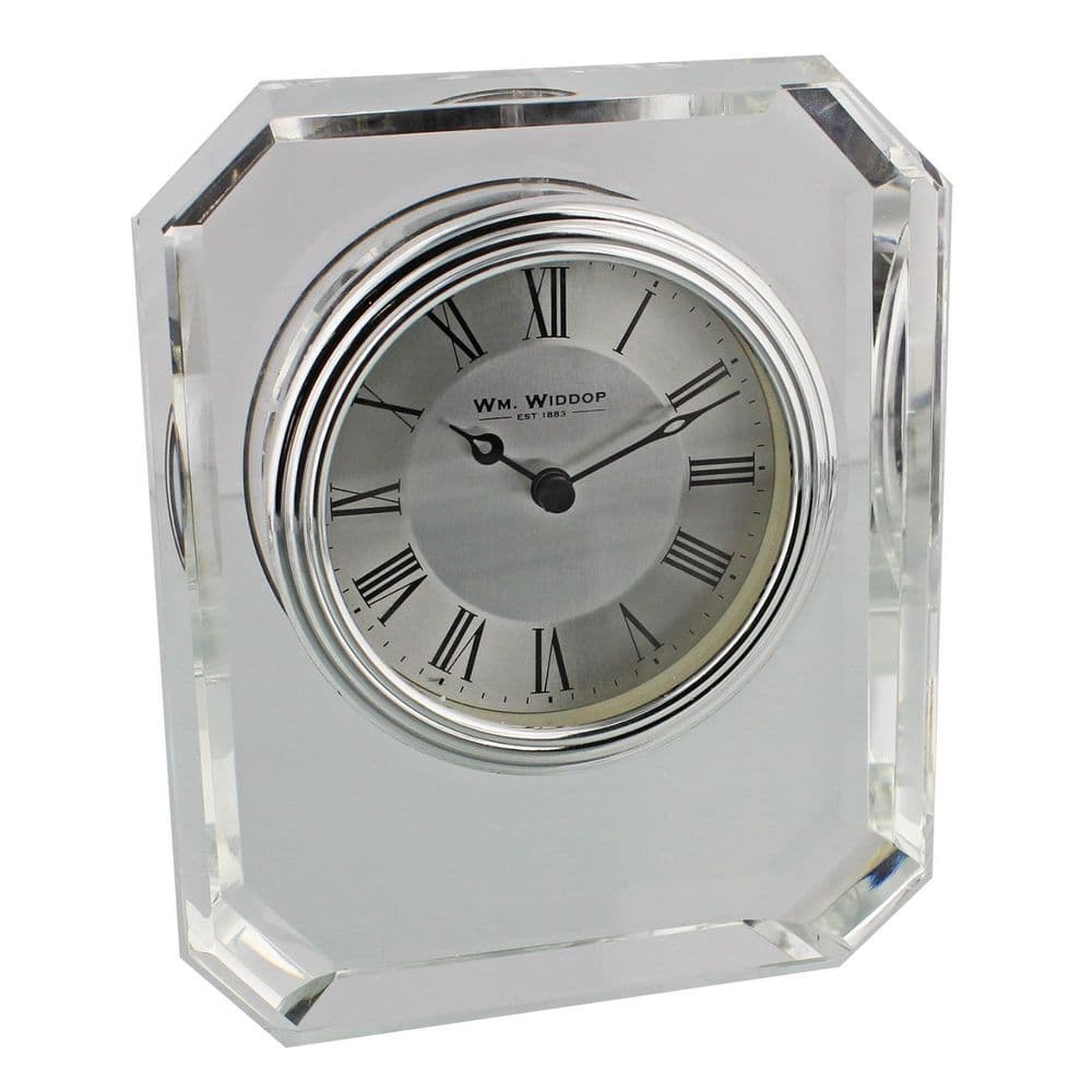 Contemporary Square Glass Mantel Table Clock Silver Dial 15 5cm