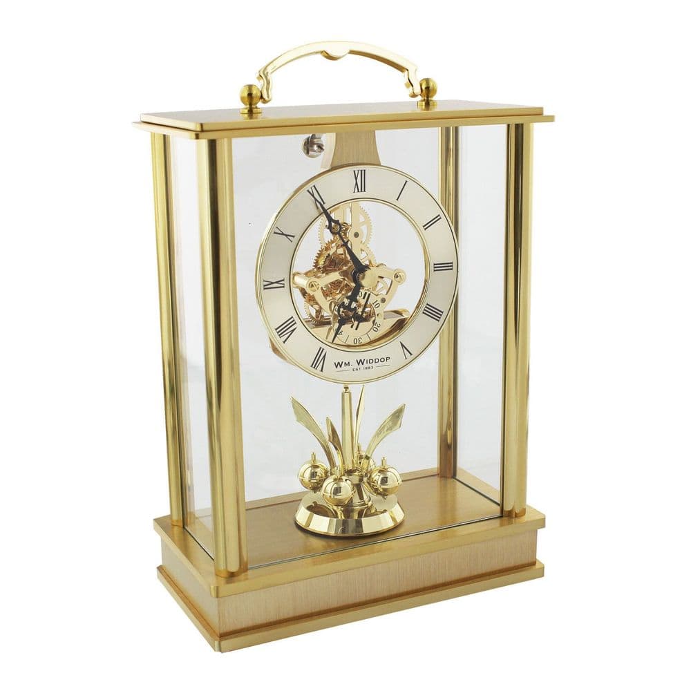 Skeleton Dial Lantern Carriage Mantel Table Clock w Rotating Pendulum