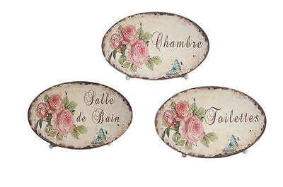 Vintage Shabby French Oval Roses Iron Door Sign Plaque