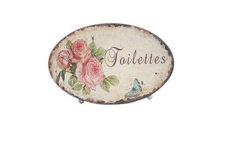 Vintage Shabby French Oval Roses Iron Door Sign Plaque