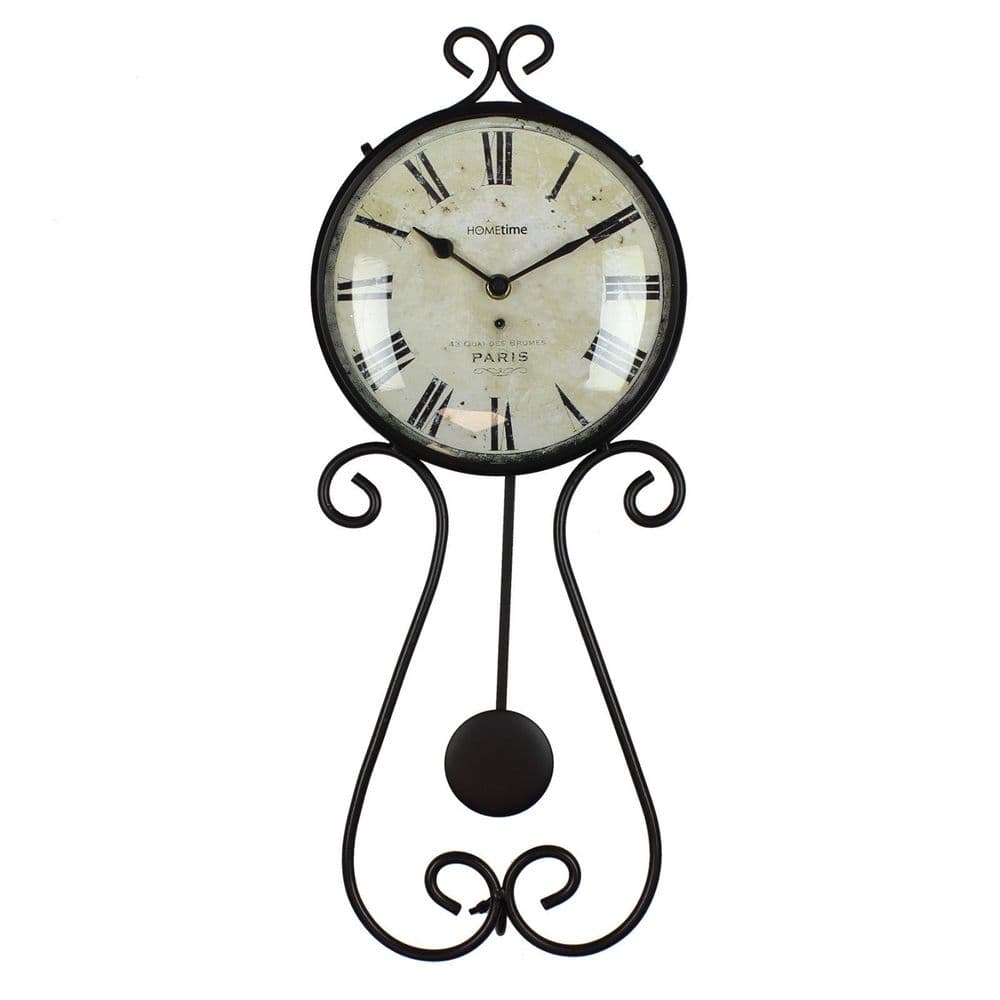 Vintage Style Metal Black Scroll Wire Pendulum Wall Clock 50 5cm
