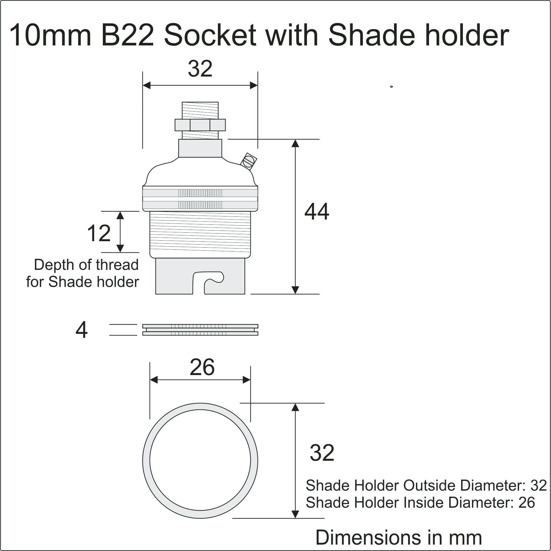 10mm B22 Vintage Bayonet Socket - Brass with Shade Holder