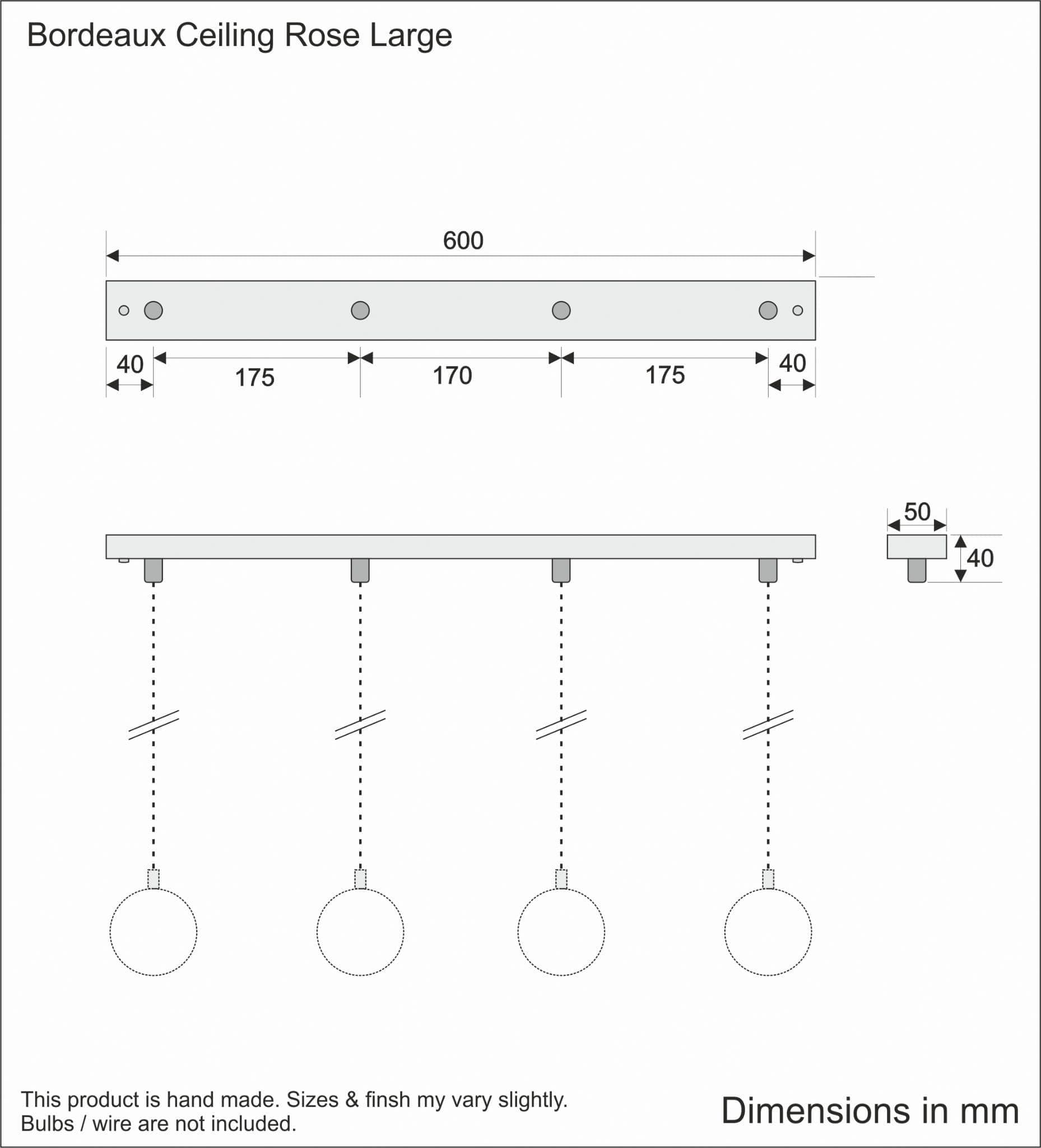 600mm Hooked Ceiling Rose Bar - Antique Brass