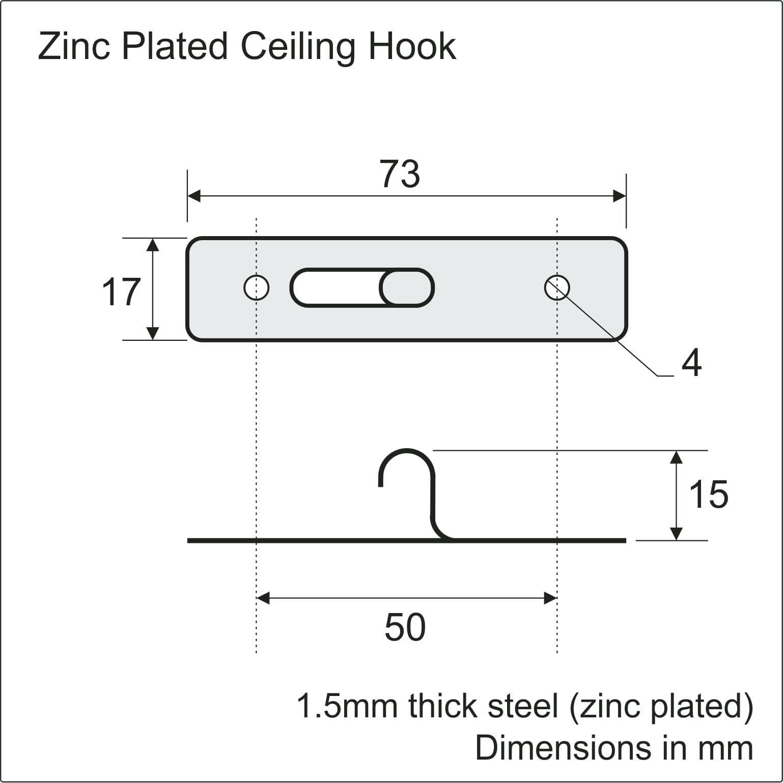 Ceiling Hook - Zinc Plated