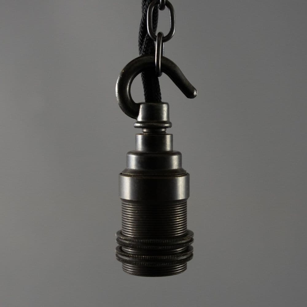Hooked E14 Socket with shade rings - Gun Metal