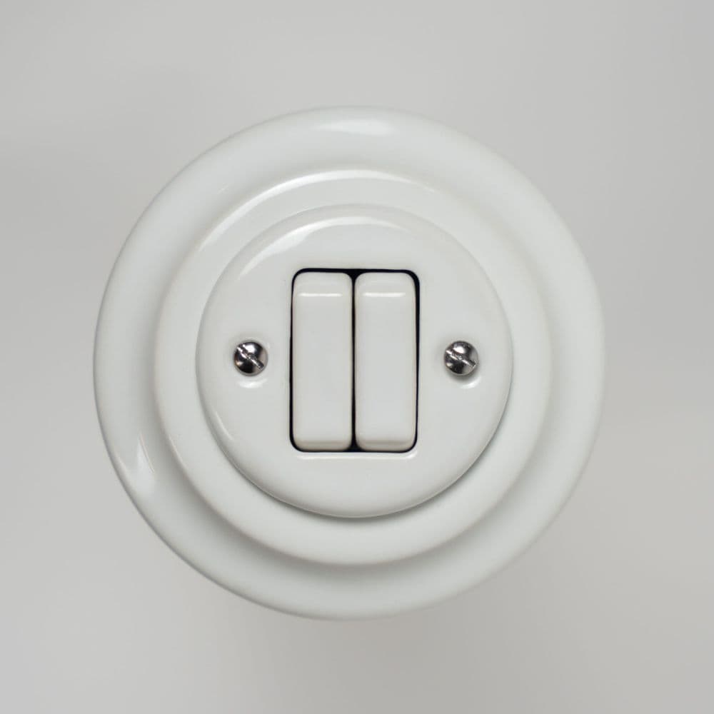 Porcelain Wall Light Switch 2 Gang - 2 Way