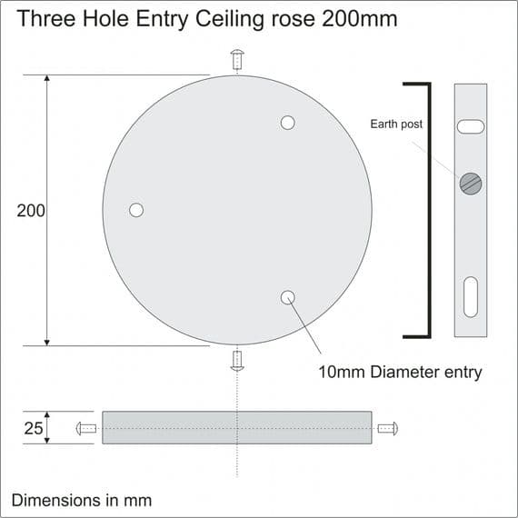 Simple White Steel 3 Cable Ceiling Rose - Extra Large