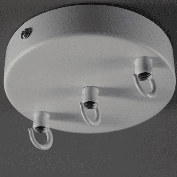 White Steel 3 Cable Ceiling Rose with Hook