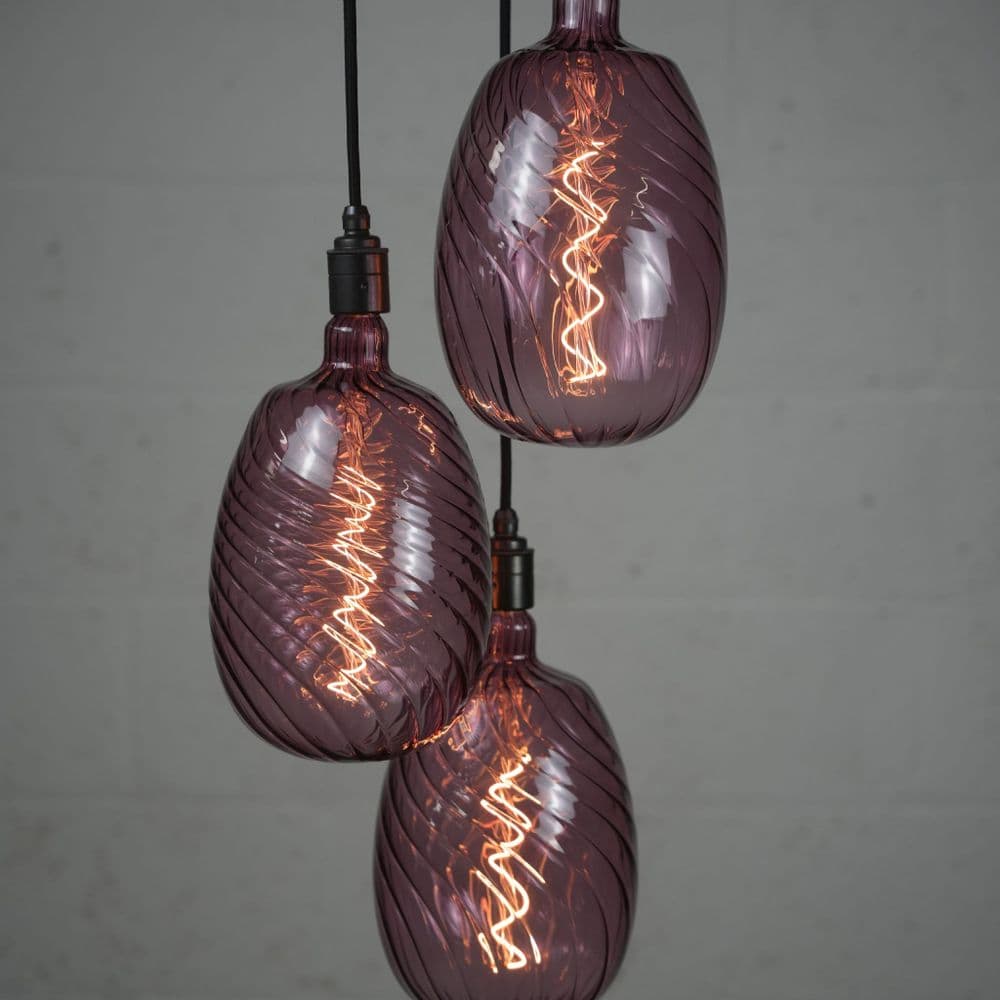 XXL Three Bare Bulb Plum Cluster Pendant with Boreal Bulbs