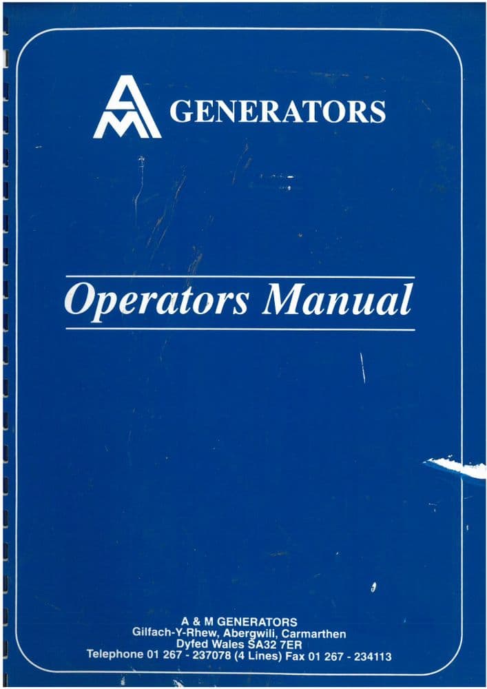 A & M Generators PTO Gen Sets Operators Manual