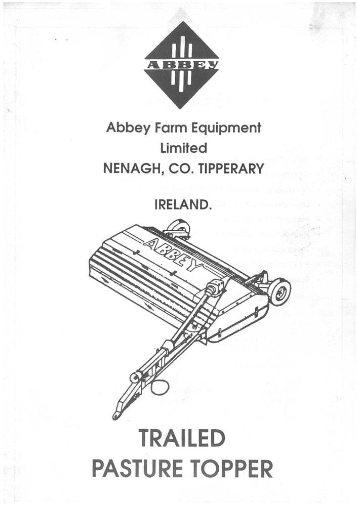 Abbey Trailed Pasture Topper 8ft - Parts Manual including Basic ...