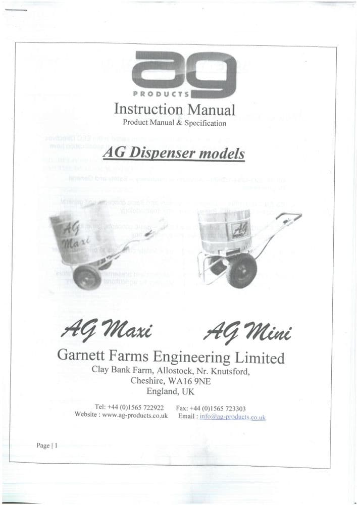 AG Products Straw Chopper Dispenser AG Maxi AG Mini Operators Manual