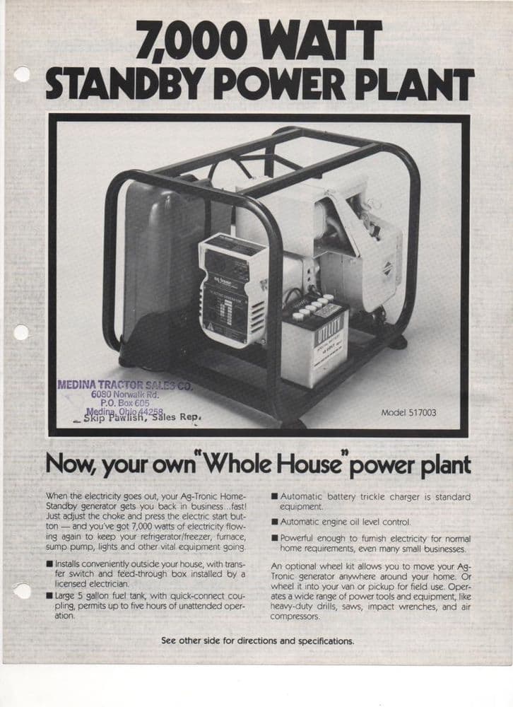 Ag-Tronic 7 000 Watt Standby Power Plant Generator Brochure