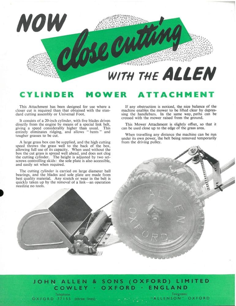 Allen Motor Scythe Cylinder Mower Attachment Brochure