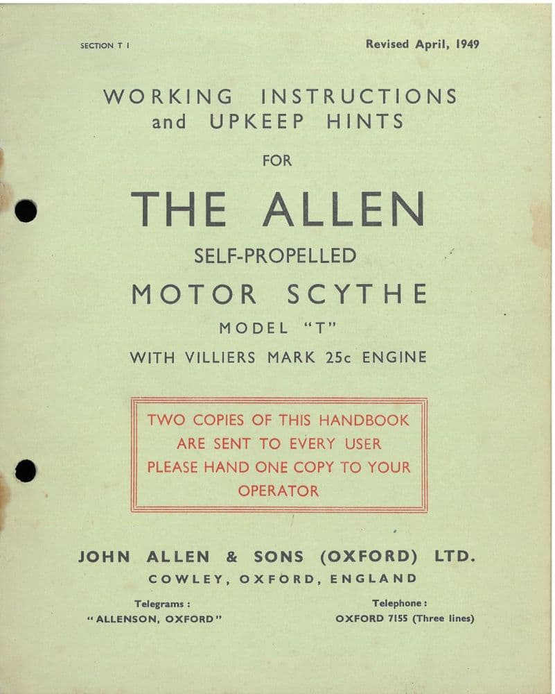 Allen Scythe Model T Operators Manual