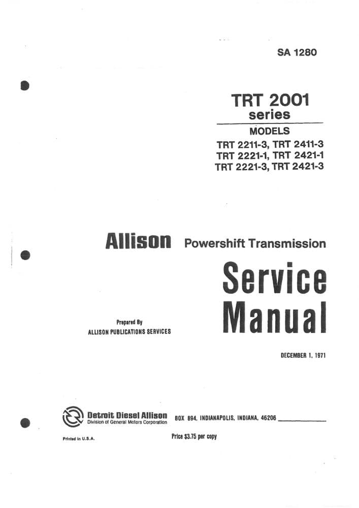 Allison Powershift Transmission Parts Manual - TRT 2211-3 2221-1 2221-3 ...
