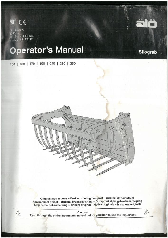 Alo Silograb 130 150 170 190 210 230 250 Operators Manual