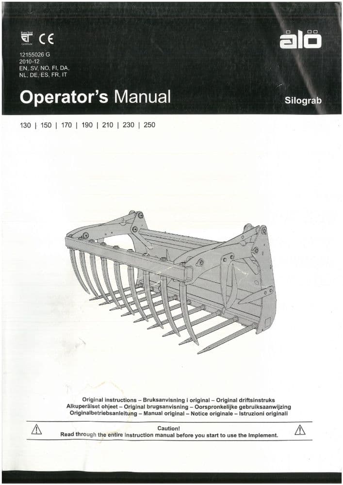 Alo Silograb 130 150 170 190 210 230 250 Operators Manual - ORIGINAL