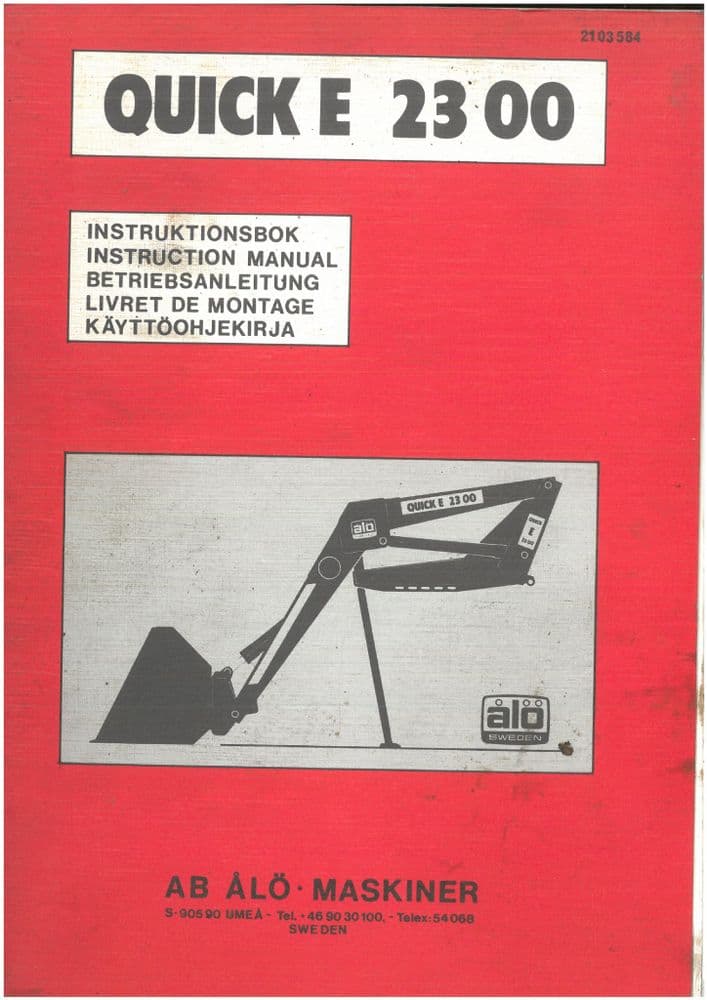 ALO Sweden Loader Quicke 2300 Instruction Manual