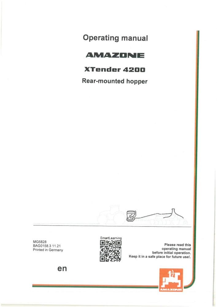 Amazone Rear Mounted Hopper XTender 4200 Operators Manaul
