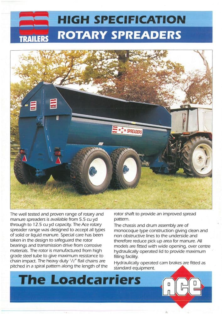 AS ACE Trailers "The Loadcarriers" Rotary Spreaders 5 5-7 0-7 0T-8 5-8 5T-10 0T-12 5T Brochure
