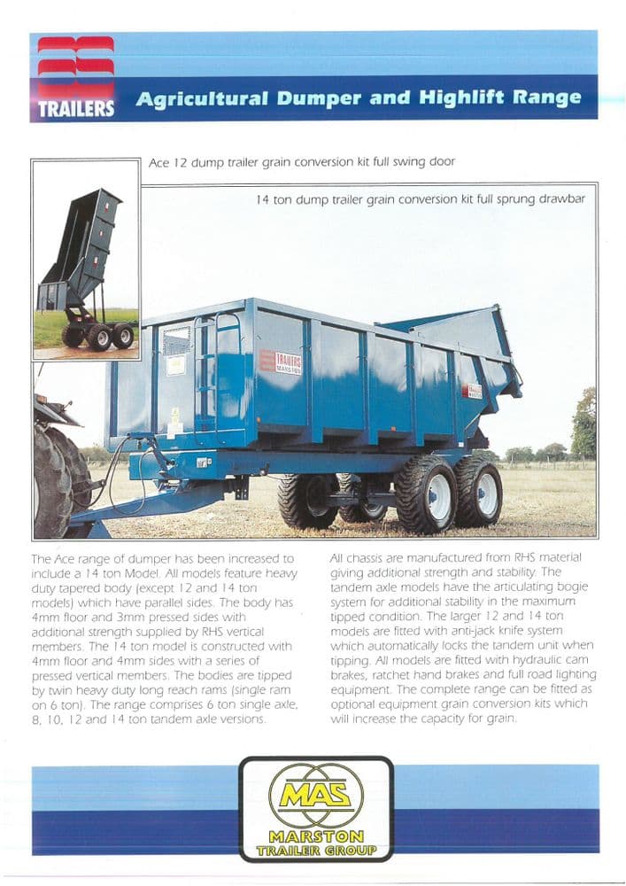 AS Marston Trailers Agri Dumper Highlift Range Brochure