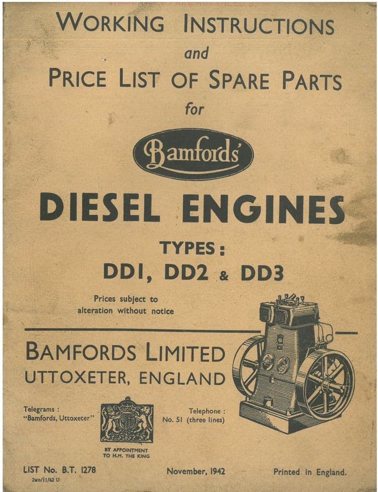 Bamfords Diesel Engine DD1 DD2 & DD3 Operators & Parts Manual