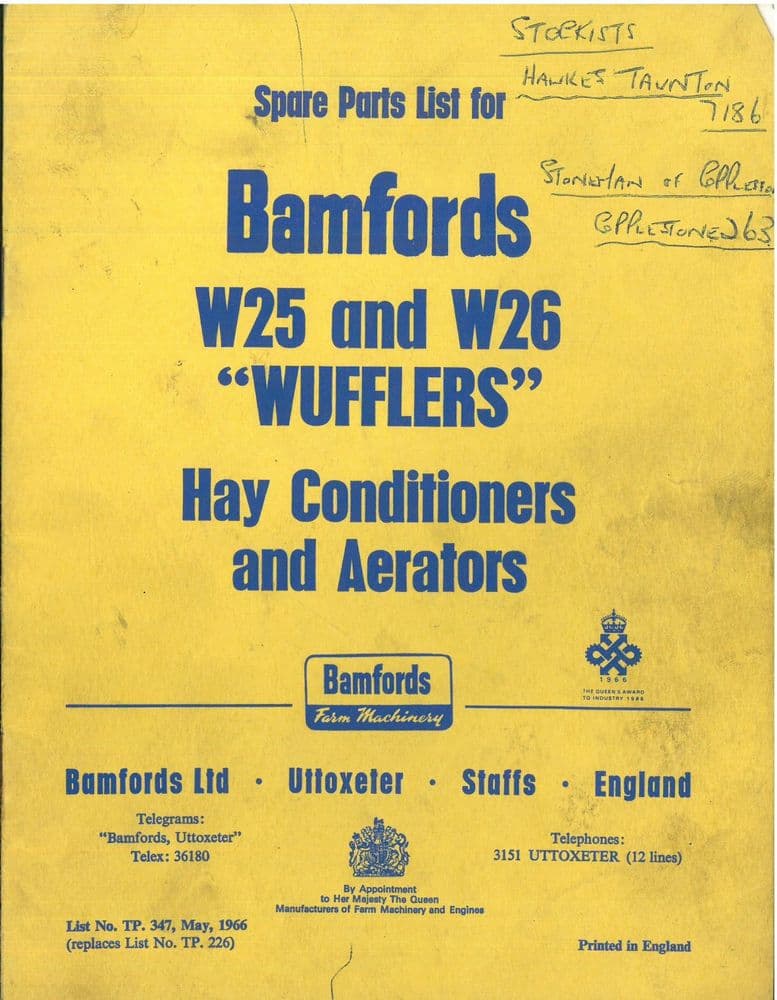 Bamfords W25 & W26 Wuffler Tedder Hay Conditioner & Aerator Parts ...