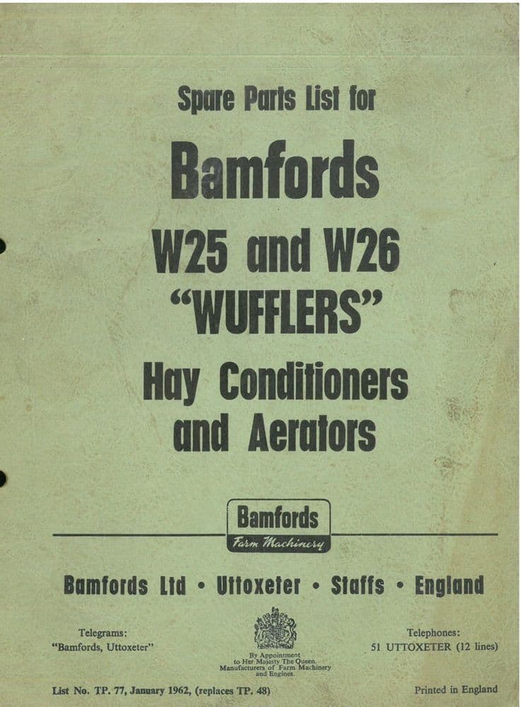 Bamfords W25 & W26 Wuffler Tedder Hay Conditioner & Aerator Parts ...