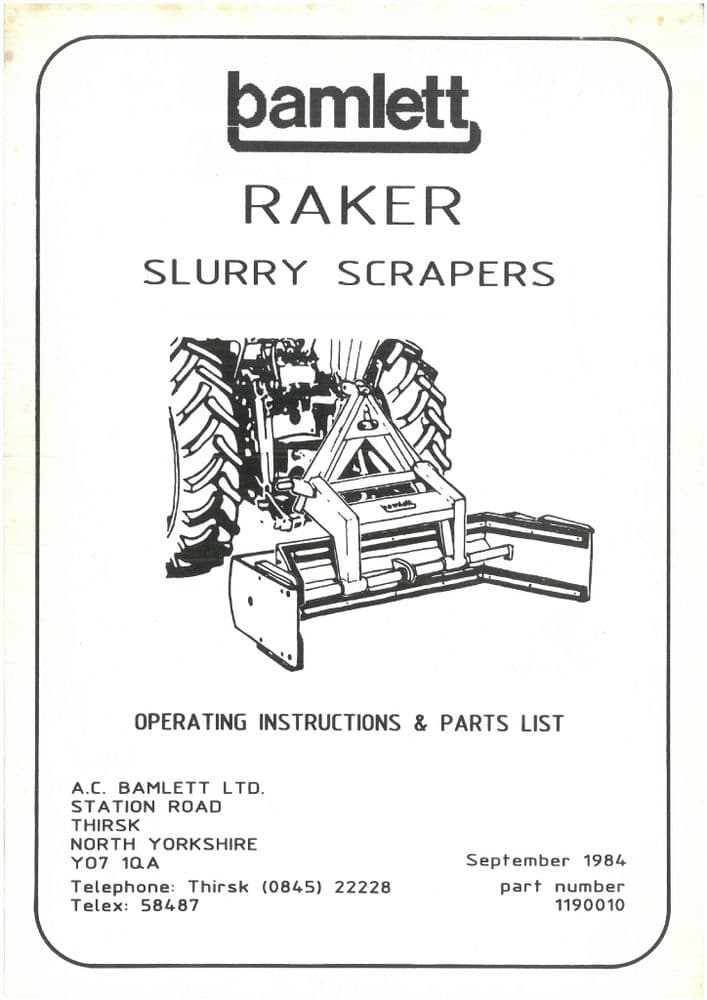 Bamlett Raker Slurry Scrapers Operators & Parts Manual