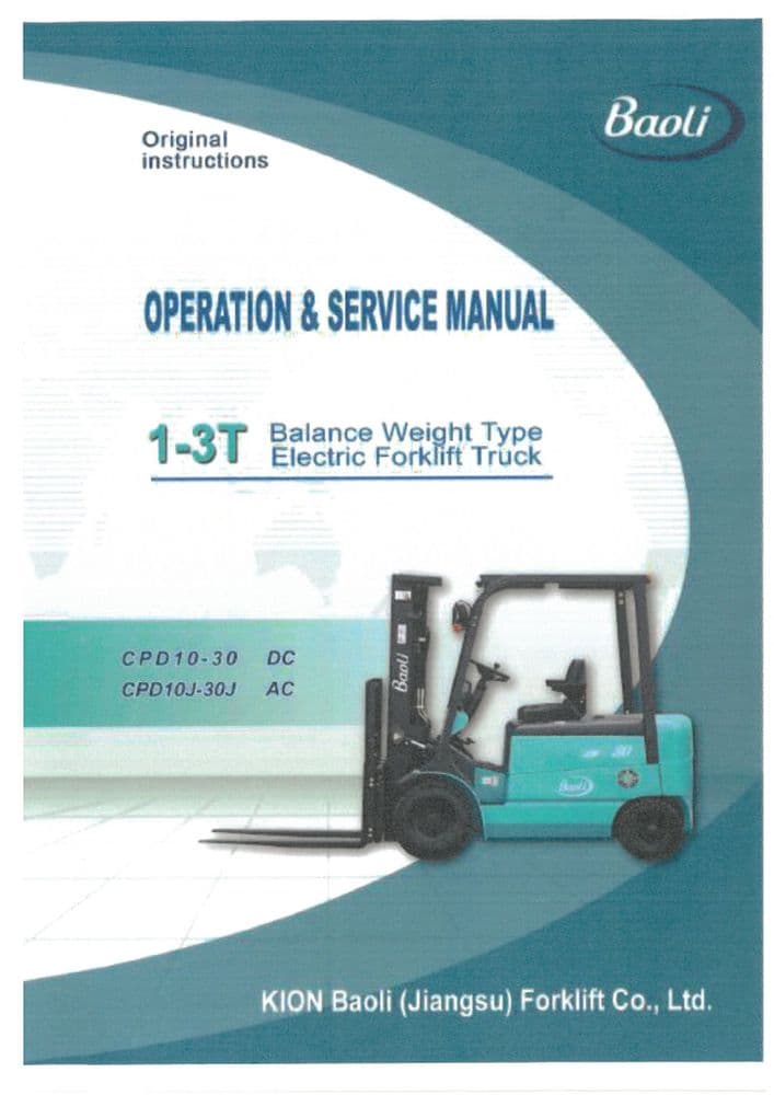 Baoli Electric Forklift Truck 1-3T Operators Manual