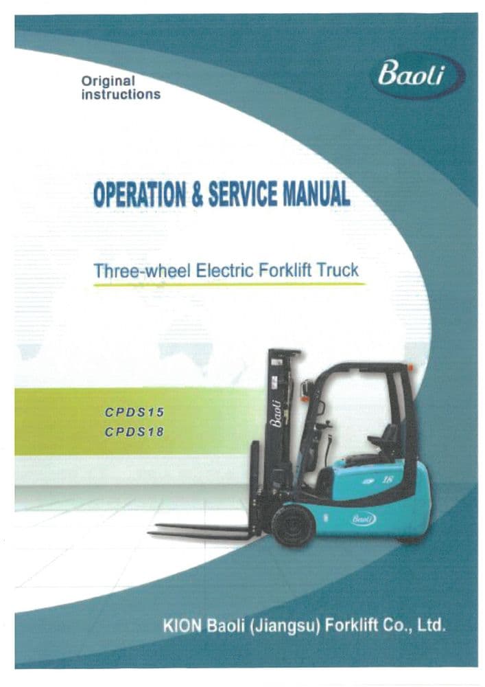 Baoli Electric Forklift Truck CPDS15 CPDS18 Operators Manual
