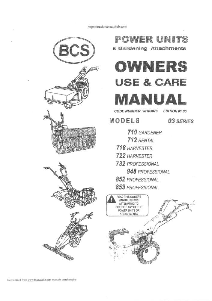 BCS Power Unit 710 712 718 722 732 948 852 853 Operators Manual