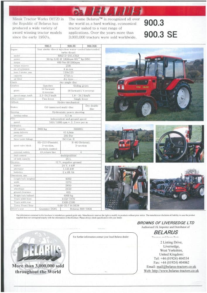 Belarus Tractor - 900 3 900 3 SE Brochure