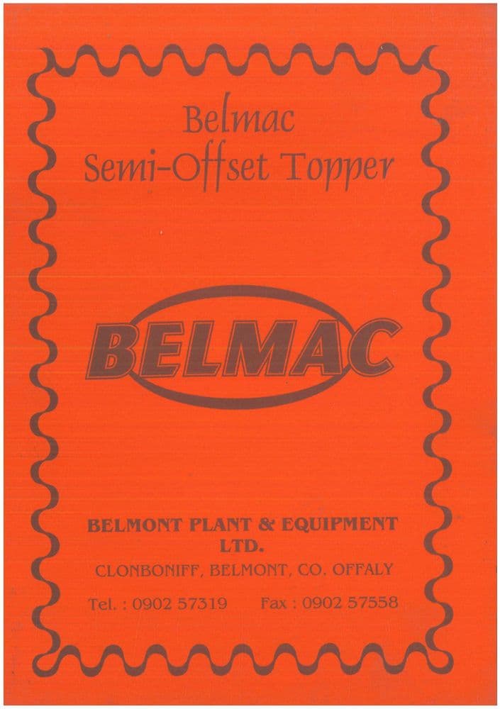 Belmac Semi Offset Topper Operators and Parts Manual - ORIGINAL