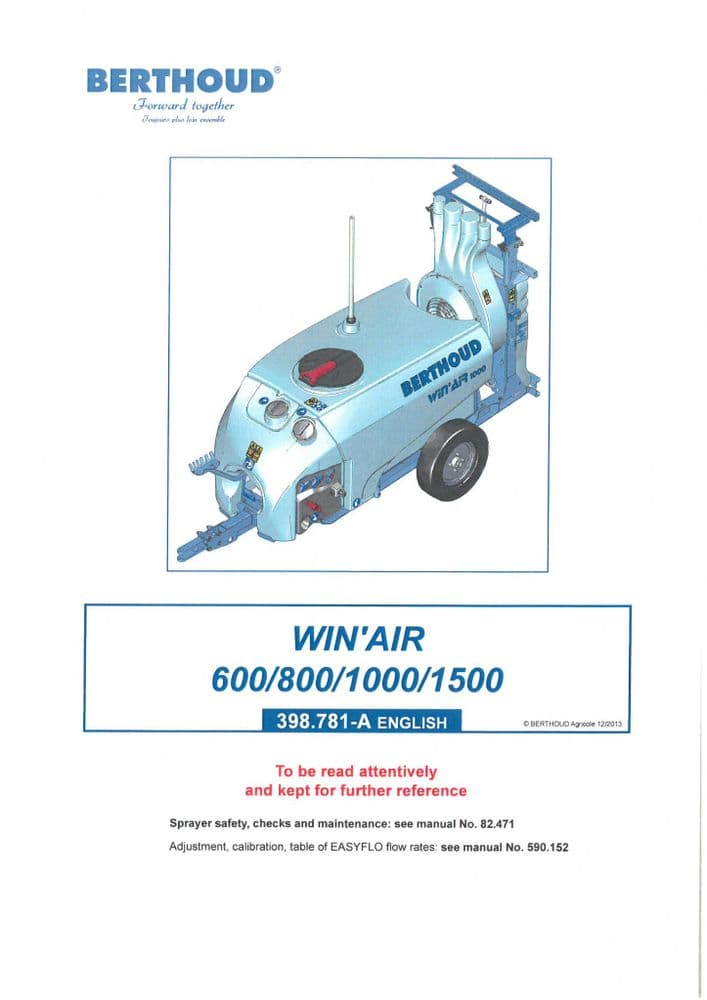 Berthoud Sprayer Win Air 600 800 1000 1500 Operators Manual