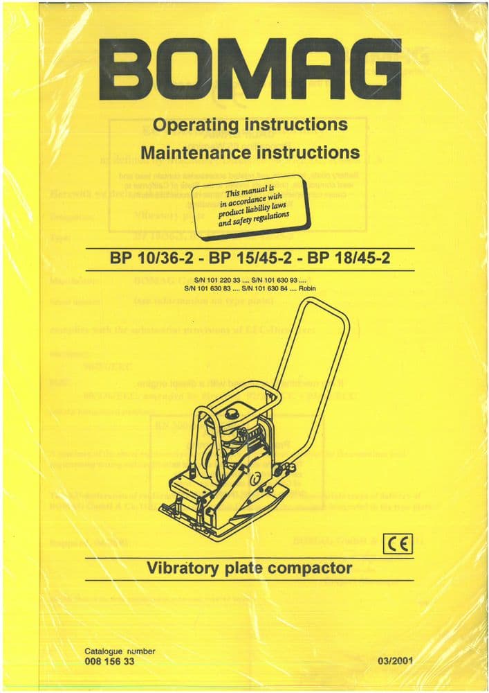 Bomag Vibratory Plate Compactor BP 10/36-2 15/45-2 & 18/45-2 Operators ...